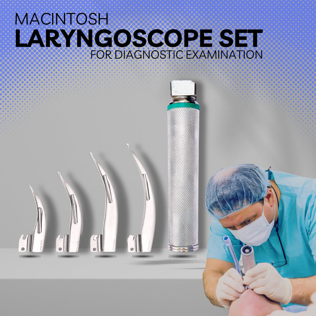 LARYNGOSCOPE LED MACINTOSH INTUBATION SET OF 4+ 1 HANDLE EMT ANESTHESI