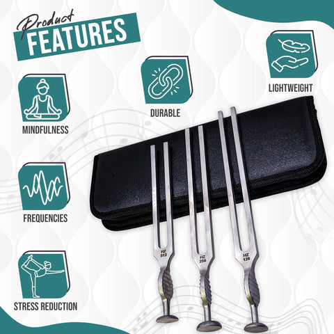 Gardiner Brown Tuning Fork set of 3, 128, 256, 512 Hz Brushed Steel he