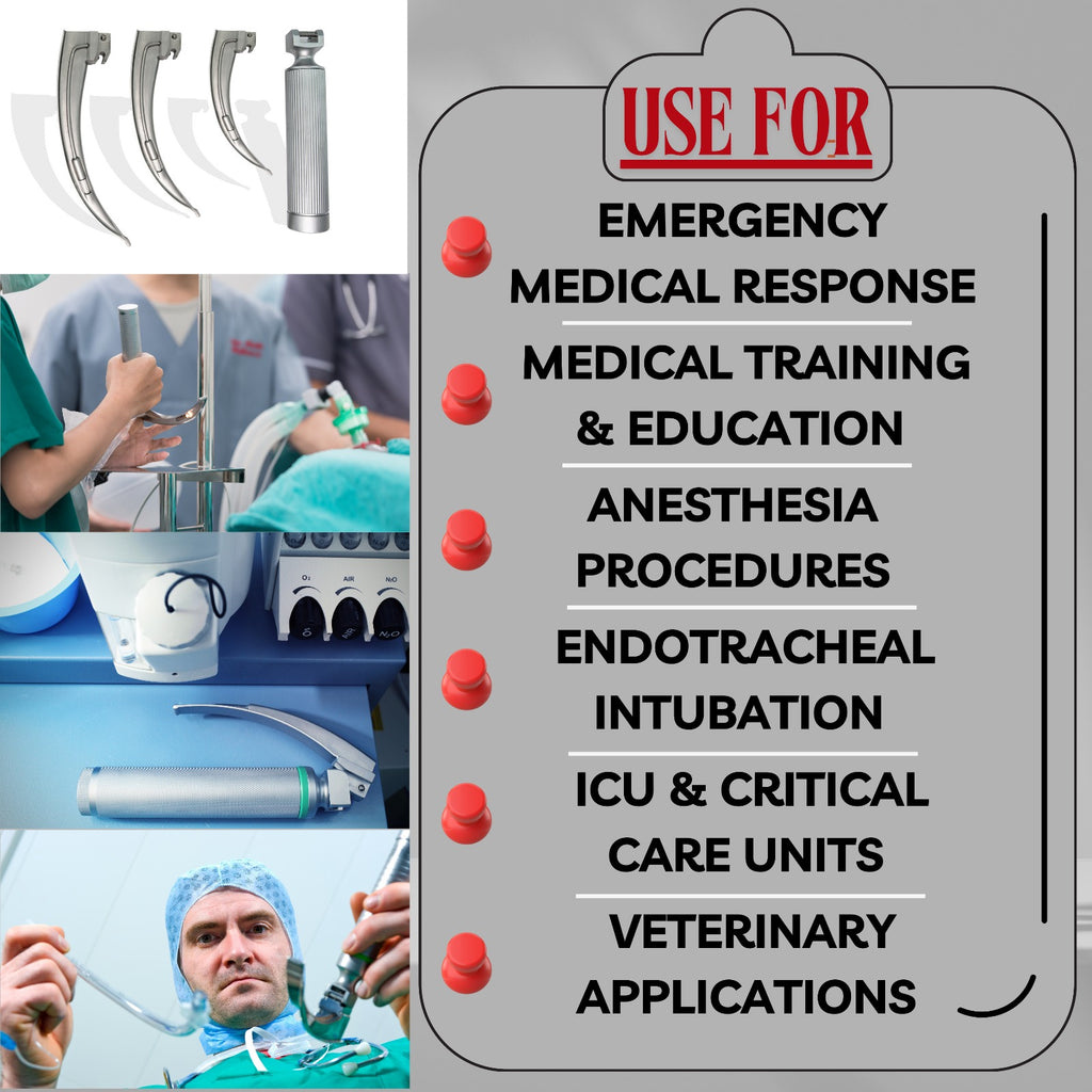 LARYNGOSCOPE LED MACINTOSH INTUBATION SET OF 4+ 1 HANDLE EMT ANESTHESI