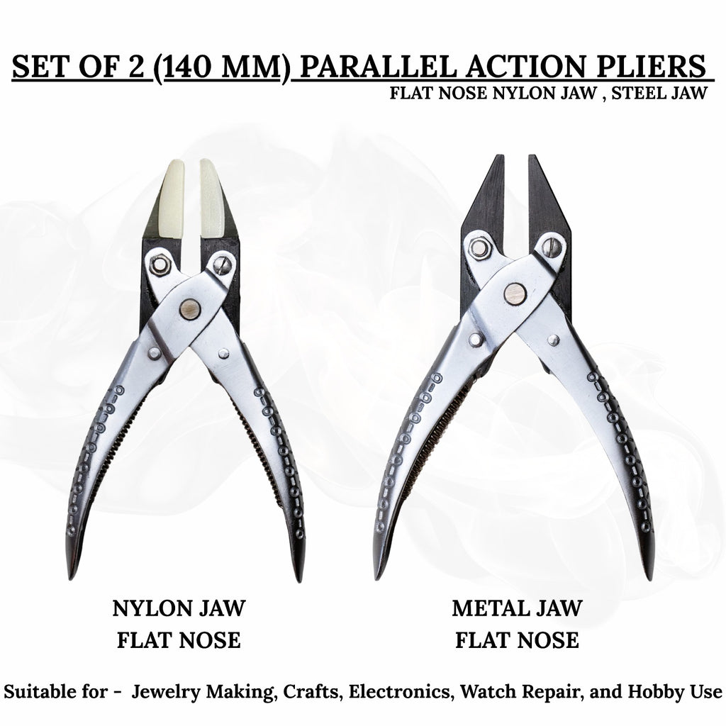 Set of 2 Parallel Action Pliers 140mm Flat Nose Nylon Jaw Brass Jaw Je