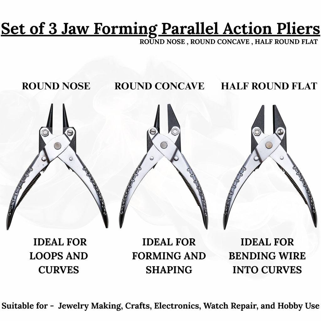 Parallel Action Jewelry Plier Set – Round Nose, Round Concave, Half Ro
