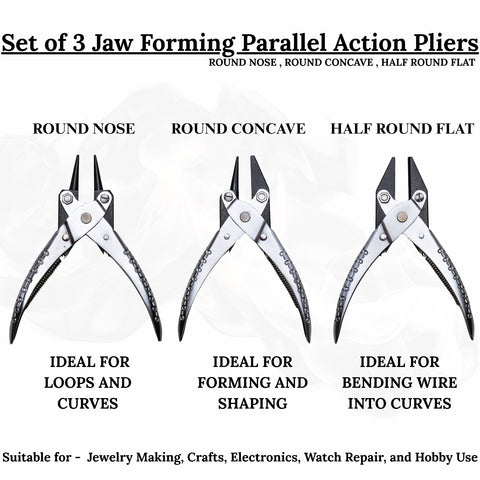 Parallel Action Jewelry Plier Set – Round Nose, Round Concave, Half Ro