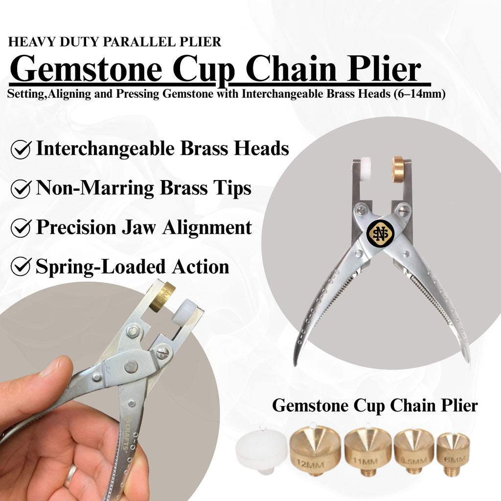 Parallel Action Pliers for Gemstone Cup Chain – 5 Brass Heads (6–14mm)