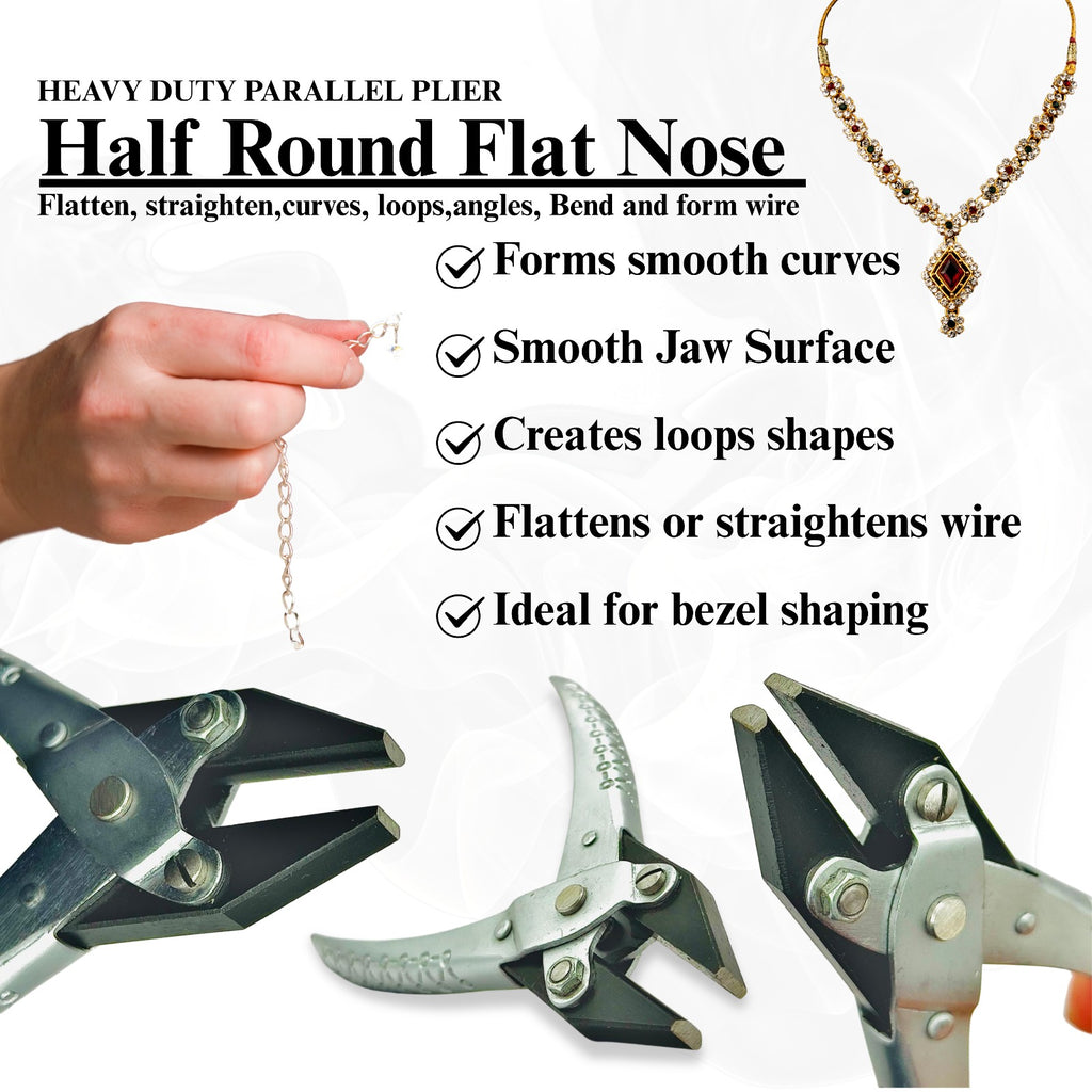 "Half Round Flat Nose Parallel Pliers – Jewelry Making, Wire Bending