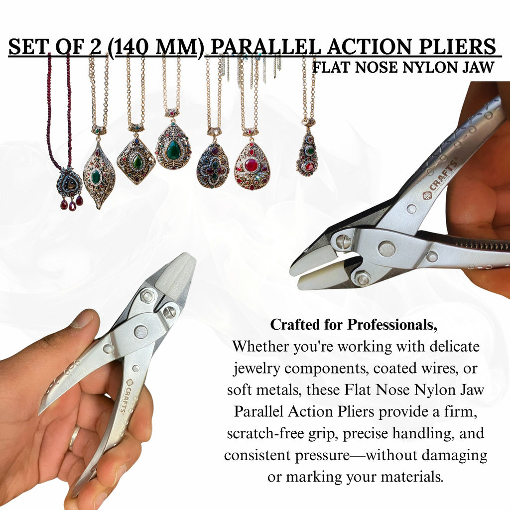 Set of 2 Parallel Action Pliers 140mm Flat Nose Nylon Jaw Brass Jaw Je