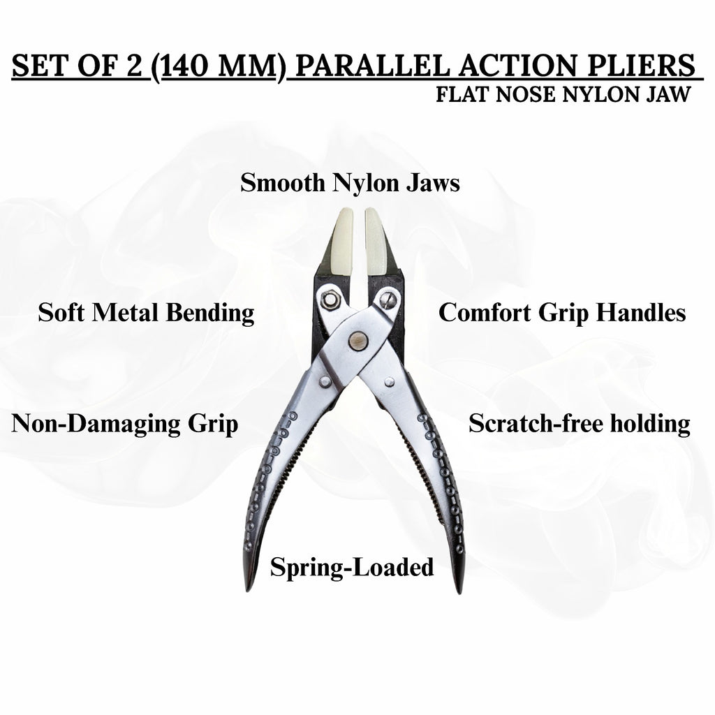 Set of 2 Parallel Action Pliers 140mm Flat Nose Nylon Jaw Brass Jaw Je