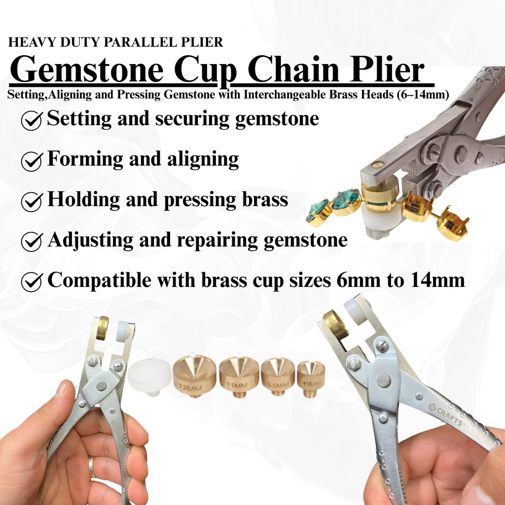 Parallel Action Pliers for Gemstone Cup Chain – 5 Brass Heads (6–14mm)